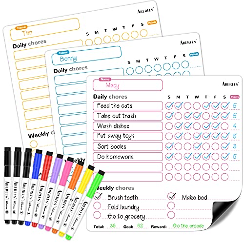 Magnetic Chore Chart, 3 Pcs Dry Erase Behavior Charts & 10 Markers ...