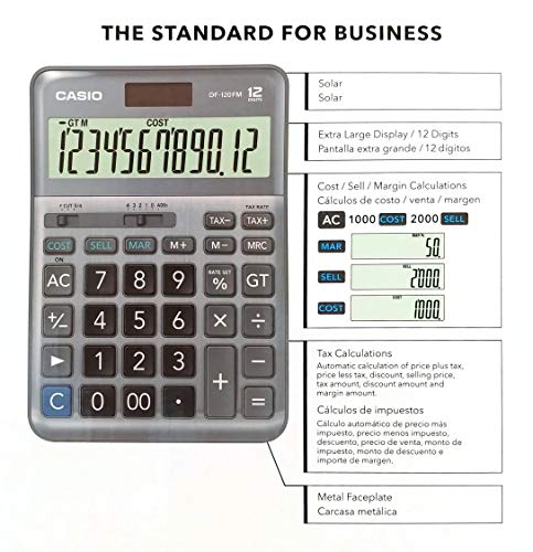 CASIO JF-120FM PK 12-Digit Standard Calculator, Tax & Exchange, Dual ...