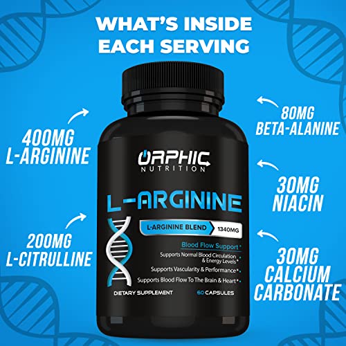 ORPHIC NUTRITION Extra Strength L Arginine - Nitric Oxide Supplement to ...