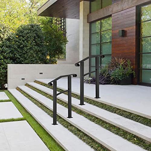 ATYOUK Black Handrail,2 Step Handrail Fits 1 to 2 Steps Mattle Wrought ...