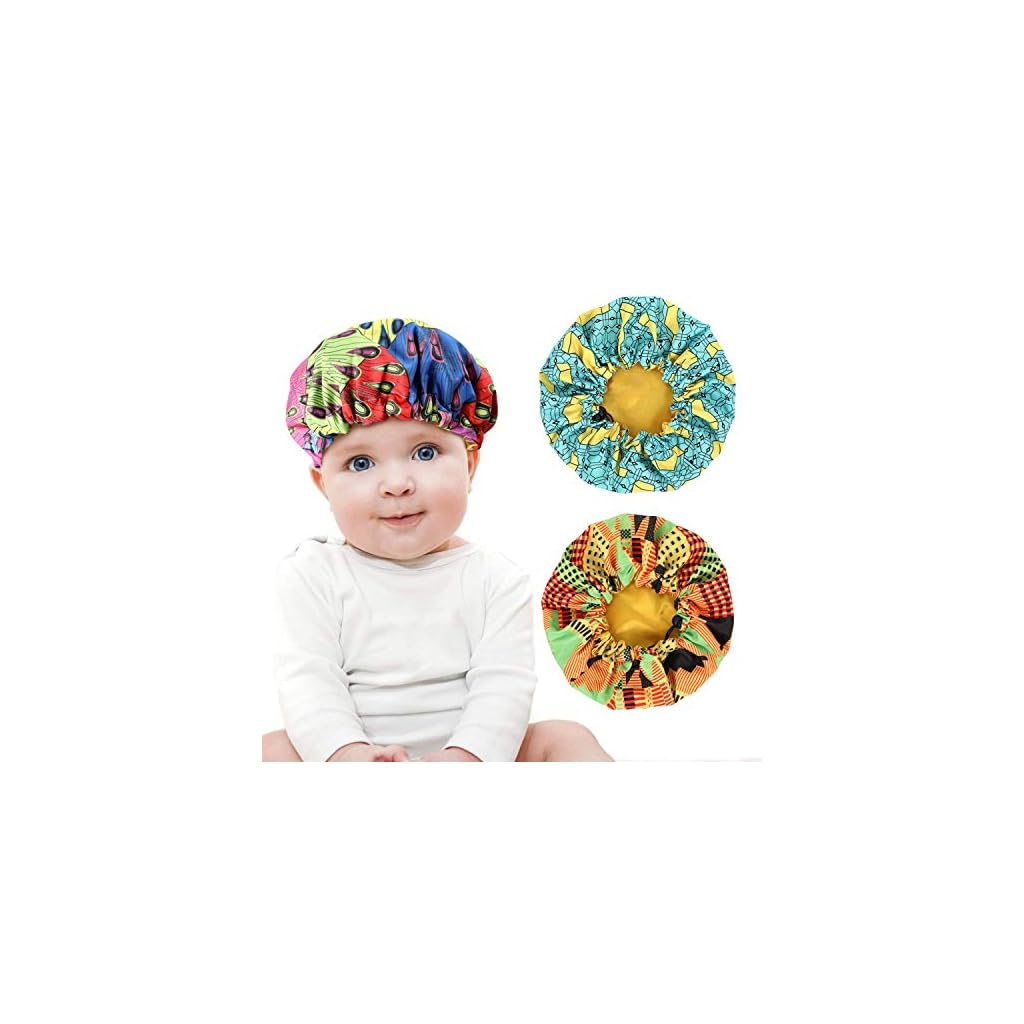 3 Pieces Kids Satin Bonnet Night Sleep Caps, Adjustable Double Layer ...