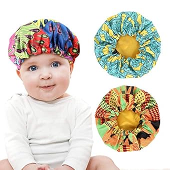 3 Pieces Kids Satin Bonnet Night Sleep Caps, Adjustable Double Layer ...