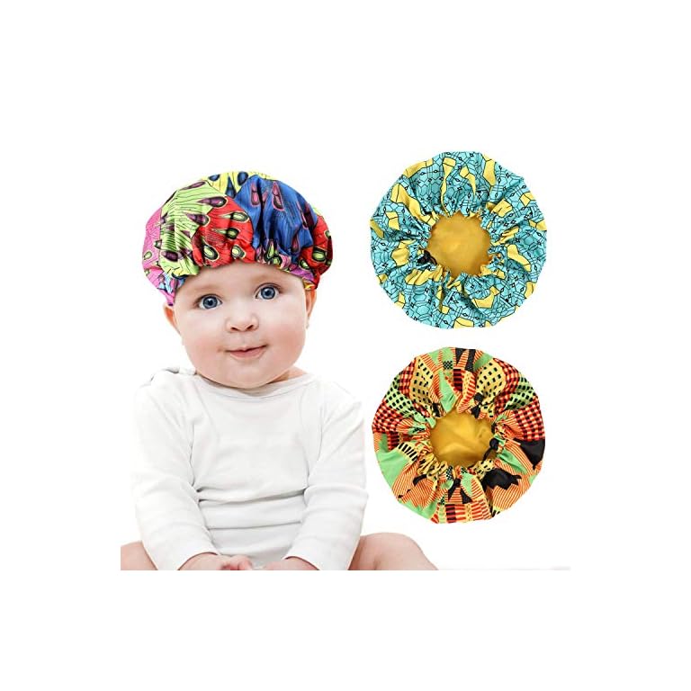 3 Pieces Kids Satin Bonnet Night Sleep Caps, Adjustable Double Layer ...