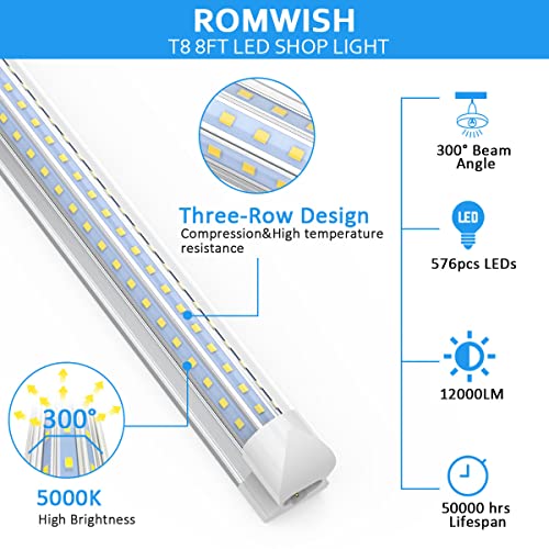 8FT LED Shop Light, 90W 12000LM Super Bright, 5000K Daylight, Linkable ...