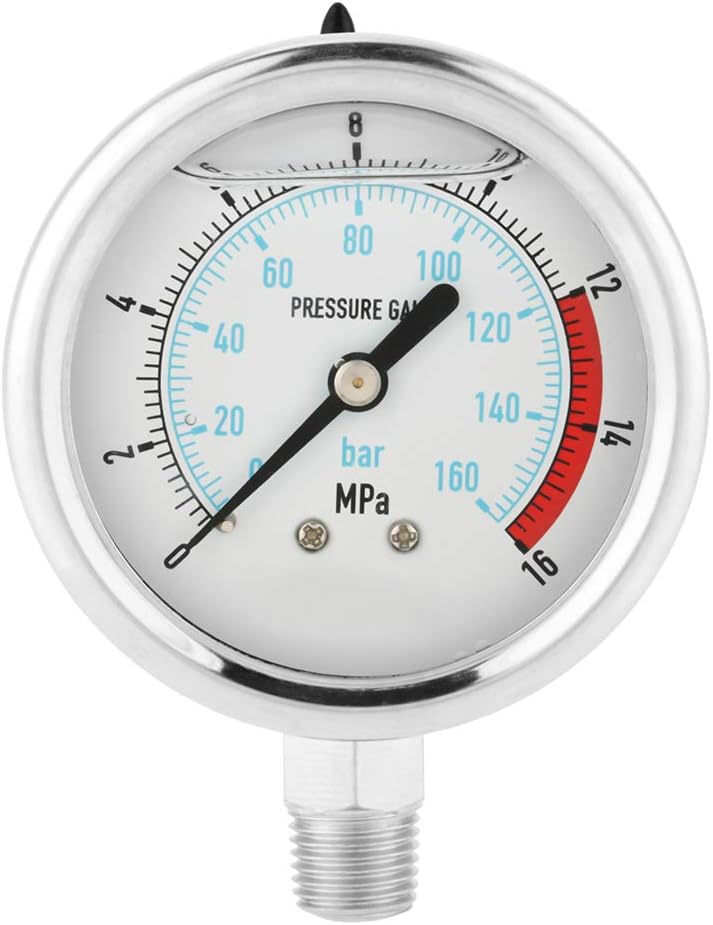 Water Pressure Gauge, 0-160Bar 0~16Mpa 1/4″ NPT 2.36inch Dial Hydraulic ...