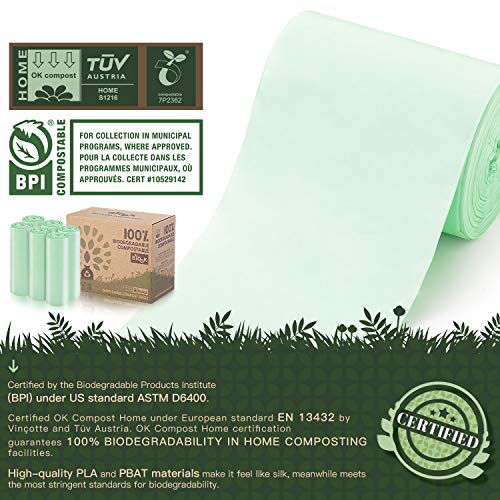 BIOOK 100% Compostable & Biodegradable 8 Gallon Trash Bags, 90 Count, 1 Mils, PLA+PBAT-Based Eco ...