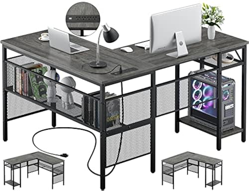 Unikito L Shaped Computer Desk with USB Charging Port and Power Outlet ...