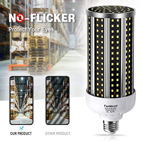 LED Corn Light Bulb 2 Pack 500W Equivalent Cool Bright Daylight White 60W 6500K 5500 Lumen E26 ...