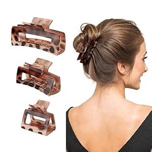 Amazon.com: Shinowa Hair Claw Clips, 3 Pieces Leopard Print Claw Clip ...
