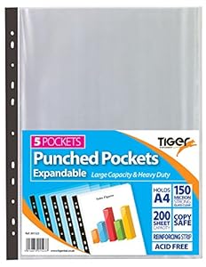 Pack of 25 A4 Large Expandable Plastic Poly Punch Pockets Wallet ...