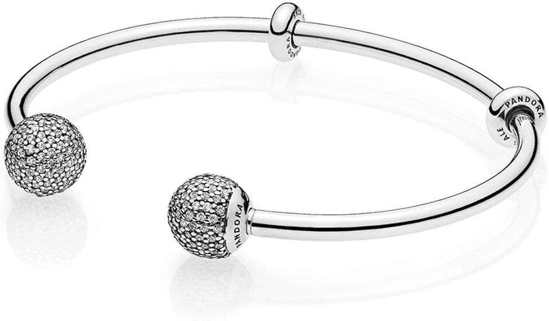 Pandora Damen Armreif Silber mit Pavé-Kugelverschluss 16cm: Amazon.de ...