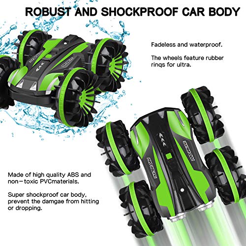 YEZI Amphibious RC Stunt Car for Kids 2.4 GHz 4WD Remote Control Boat Waterproof RC Monster ...