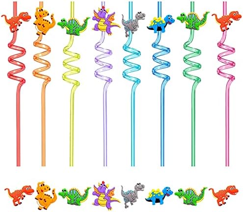 24 Pcs Reusable Dinosaur Straws, Party Favors Plastic Straws for Kids ...