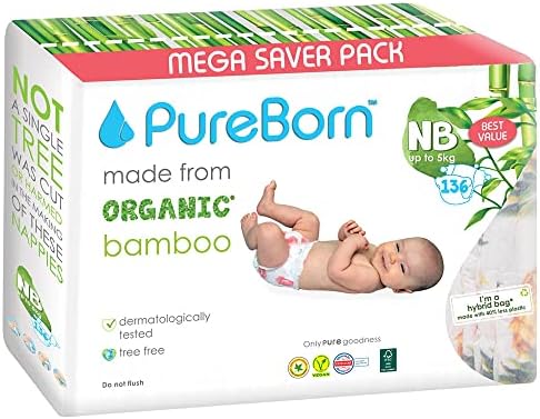 Pureborn Organic-Natural Bamboo Baby Disposable Diapers-Nappy -Mega ...