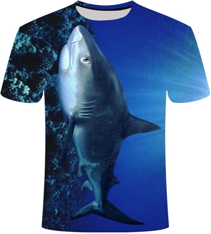 Manga Corta Camiseta con Estampado De Tiburón Marino para Hombre Cuello ...