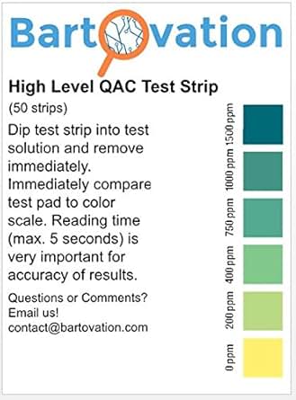 Vial of PLASTIC Test Strips For High Level Quaternary Ammonium (QAC ...