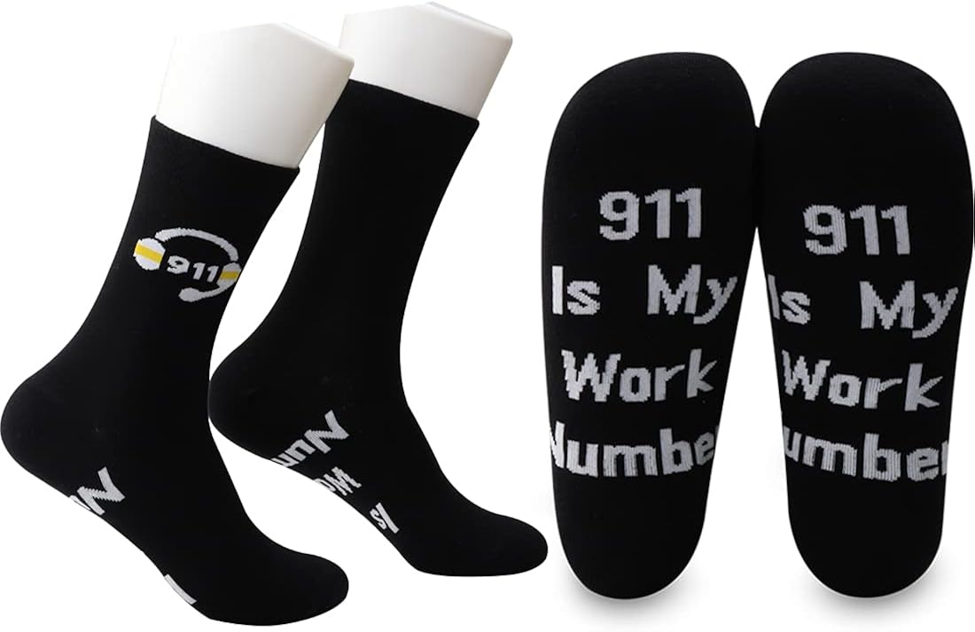 POFULL 2 Pairs Funny 911 Dispatcher Gifts 911 Is My Work Number Socks ...