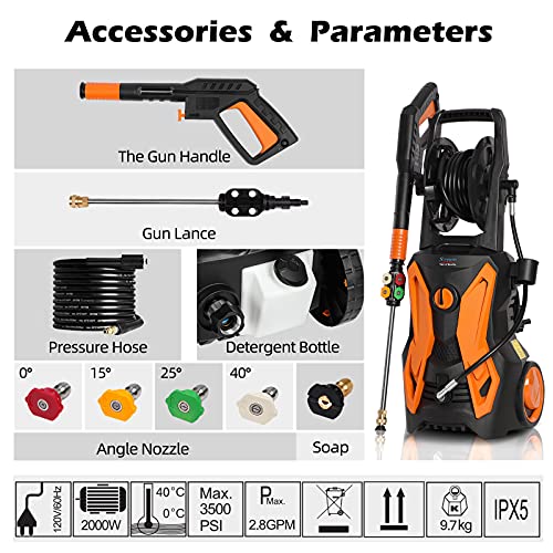3500PSI Electric Pressure Washer, 2.8GPM 2000W Power Washer Machine ...