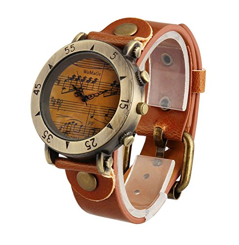 ShoppeWatch Mens Watch Brown Dial Music Notes Symbols Leather Band ...