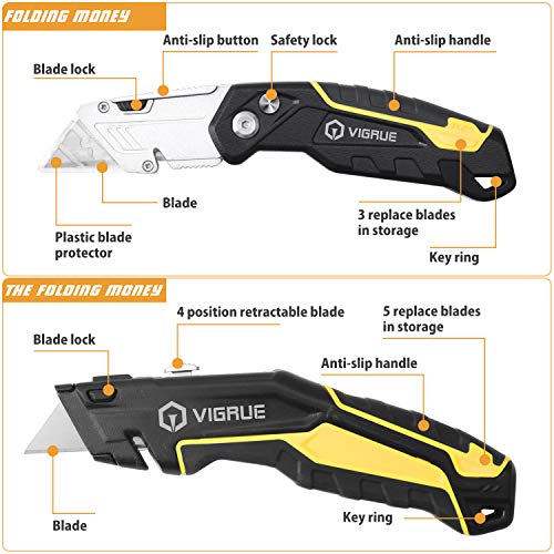 Utility Knife 2 Packs - Heavy Duty Retractable Folding Box Cutter with ...