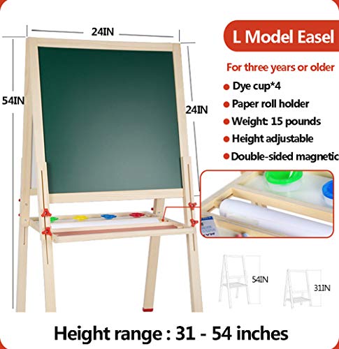 LINAZI Kids Wooden Art Easels for Kids,Chalk Board & Dry Erase Board,Double Sided Magnetic ...