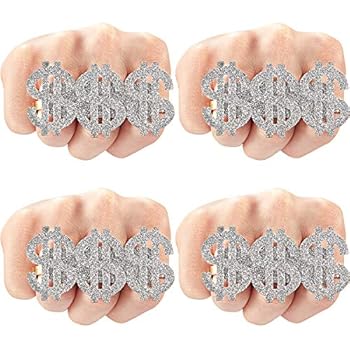 Amazon.com: Skeleteen Dollar Sign Costume Ring - Pimp Money Symbol ...