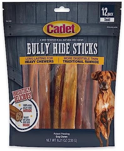 Cadet Bully Hide Sticks for Dogs - All-Natural Bully Stick & Beef Hide ...