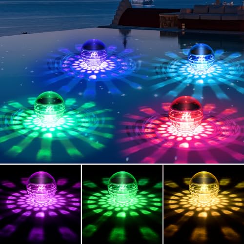 Solar Pool Lights, Floating Pool Lights with RGB Color Changing IP68 ...
