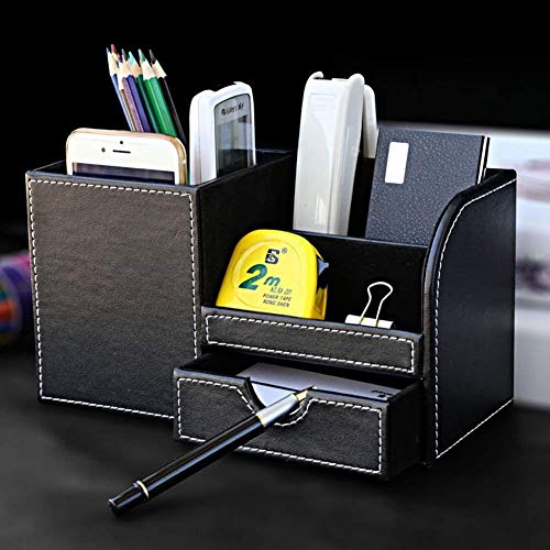 KINGFOM Wooden Struction Leather Multi-function Desk Stationery ...