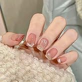 Amazon.com: RikView Almond Press on Nails Medium Fake Nails French Tip Nails Pink Nails Glossy ...