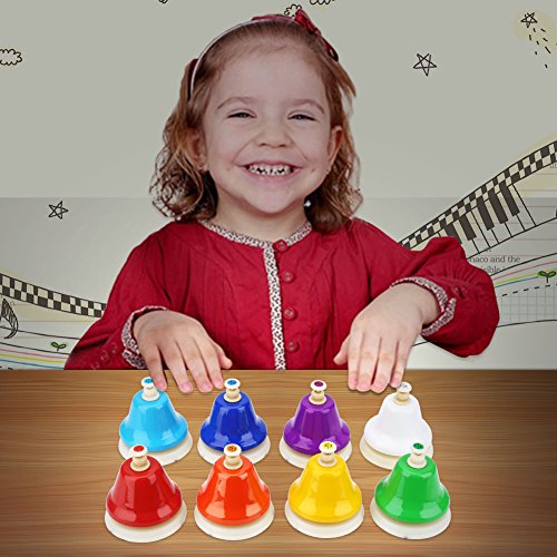 Hand Bell Set, 8 Note Diatonic Metal Bells, Musical Bells for Kids ...
