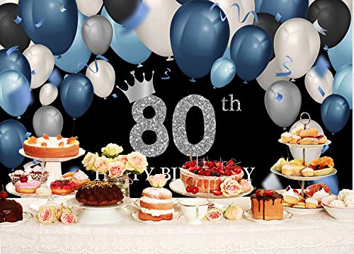 Buy Ticuenicoa 7x5ft Happy 80th Birthday Backdrop Blue and Silver 80 ...