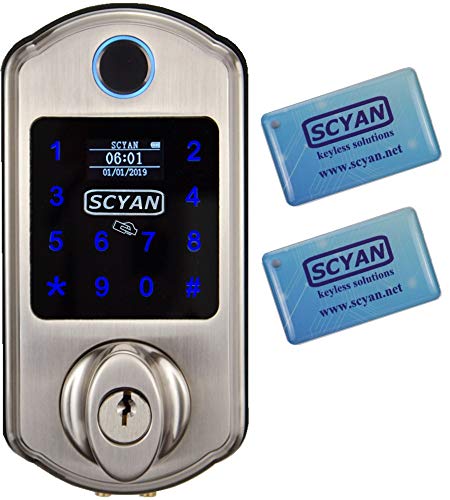 SCYAN D6 Fingerprint Touchscreen Key Fob Deadbolt With OLED Display In Satin Nickel on Galleon ...