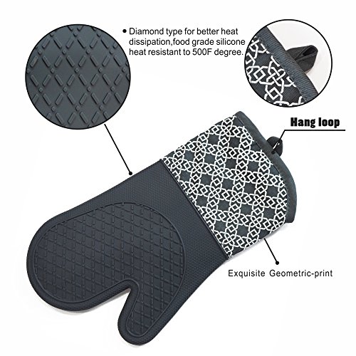 Silicone Shell Kitchen Oven Mitts for Heat Resistant 500 Degrees with ...