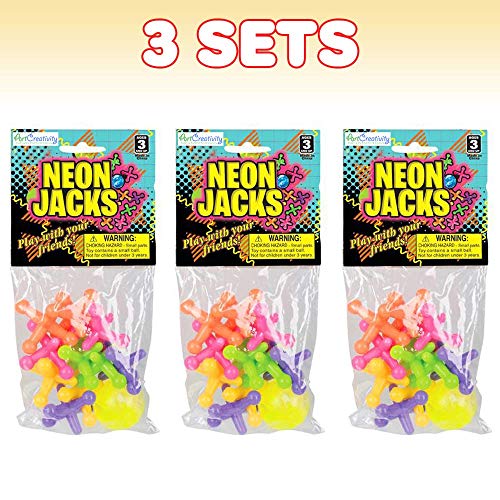 ArtCreativity Large Neon Jacks Game, 3 Sets, Each Set with 10 Plastic ...