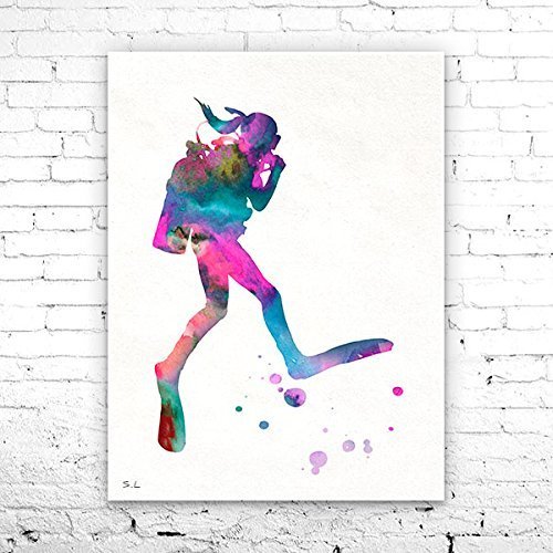 Amazon.com: Scuba diving girl Watercolor painting Print, Scuba diving ...
