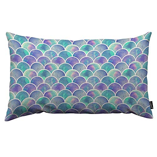 HOSNYE Rainbow Fish Scale Throw Pillow Cover Watercolor Scales of ...