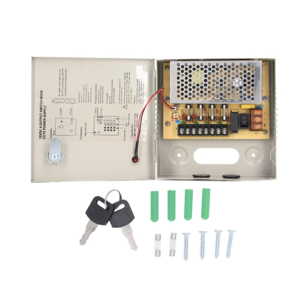 AOMUCH 4 Output Channel CCTV Glass Fuse Distributed Power Supply Box ...