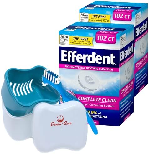 Efferdent Denture Cleanser Complete Clean 204 Tablets Bundle with Dentu ...