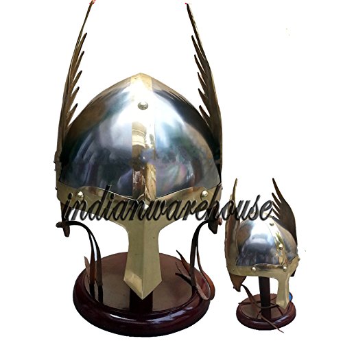 Buy Queen Brass Medieval Norman Viking Winged Helmet King Helm Fully ...
