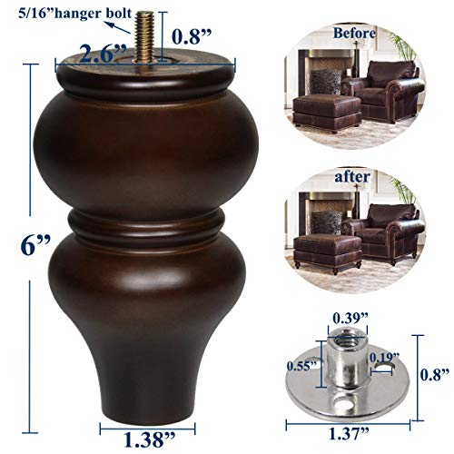 AORYVIC Wood Sofa Legs 6 inch Turned Furniture Legs Set of 4 Legs for ...