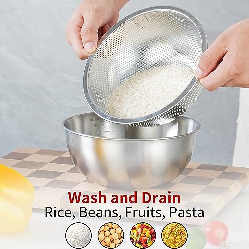 POPGRADE Stainless Steel Rice Washer Strainer Bowl Set, Colander ...