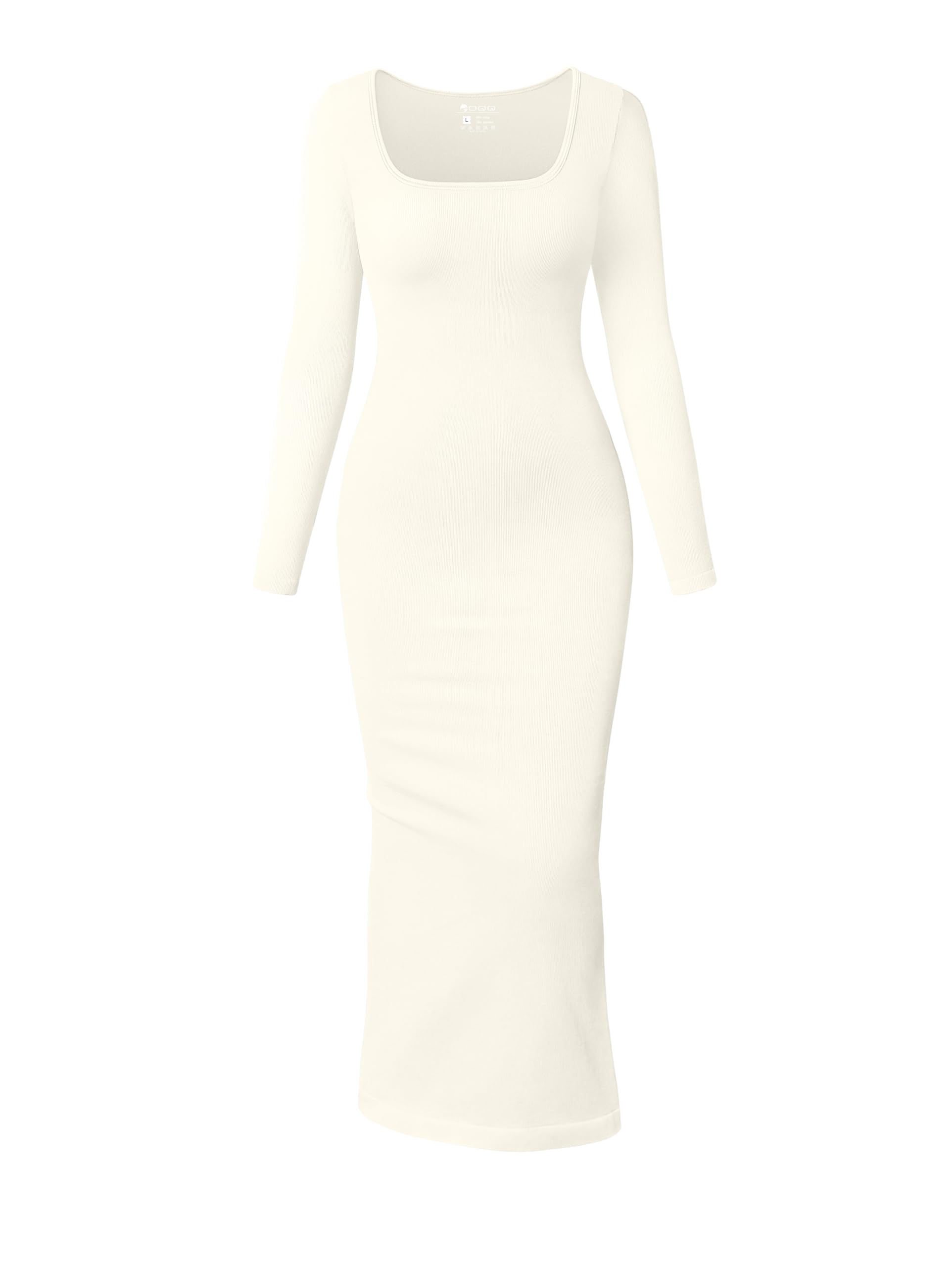 OQQ Women's Long Sleeve Maxi Dress Square Neck Ribbed Bodycon Lounge ...