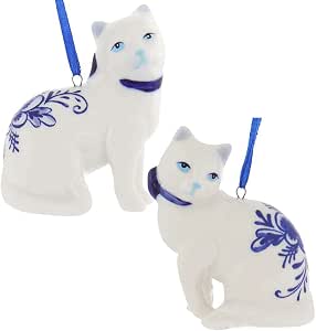 Amazon.com: Porcelain Delft Blue Cat Ornament Set Of 2 : Home & Kitchen