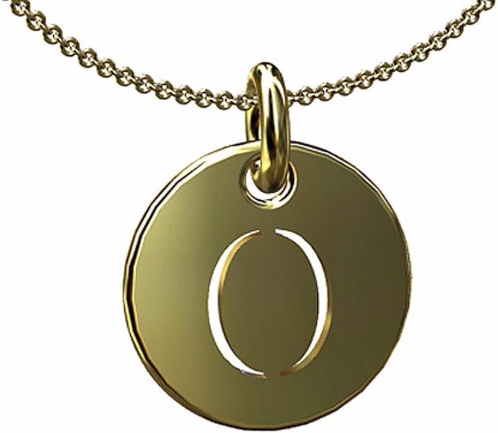 Amazon.com: Initial Letter O 14K Yellow Gold Disc Pendant Necklace 14 ...