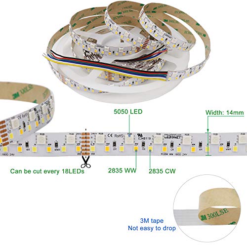 LEDENET Double Row 24V RGBCCT Flexible LED Strip Lighting 24 Volt 900LEDs/spool RGB W WW RGBW ...