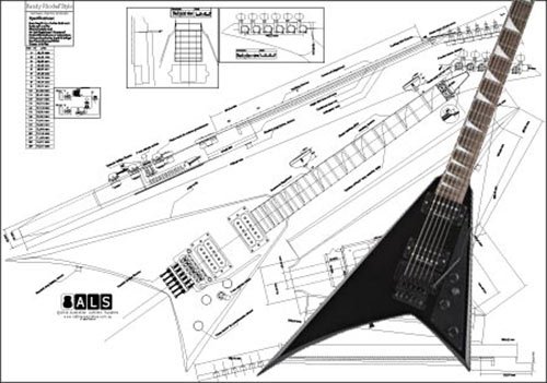 Plan of a Jackson Randy Rhoads Electric Guitar - Full Scale Print- Buy ...