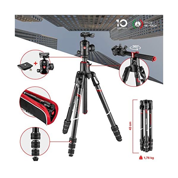 Manfrotto MKBFRC4GTXP-BH Befree GT XPRO Trépied Carbone – Rotule Ball Centrée 496 – M-Lock ...