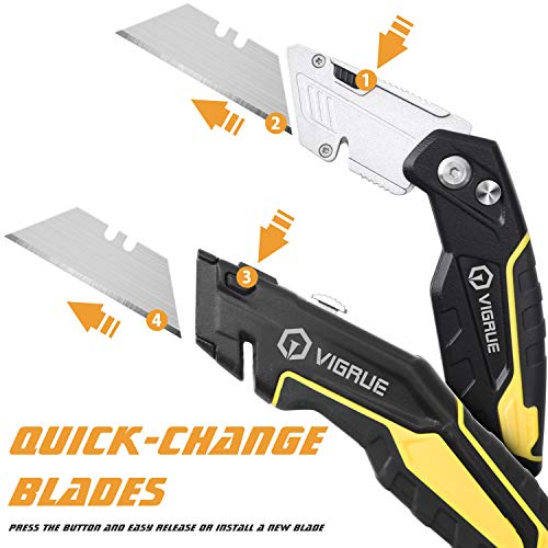 Utility Knife 2 Packs - Heavy Duty Retractable Folding Box Cutter with ...