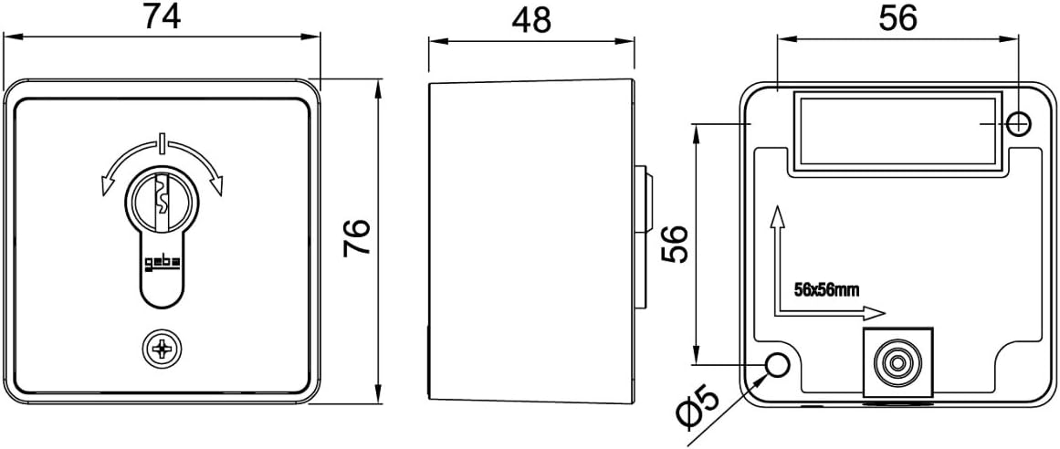 GEBA MSC-APZ1-2T/1 Surface Mount Key Switch Two Way Momentary Function ...